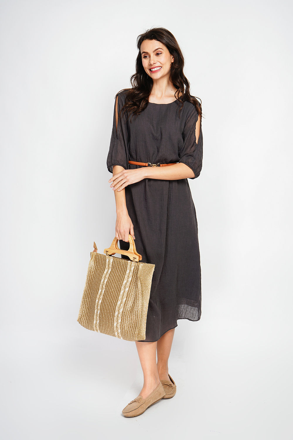 Long dress with open 3/4 sleeves | Paris Fashion Shops