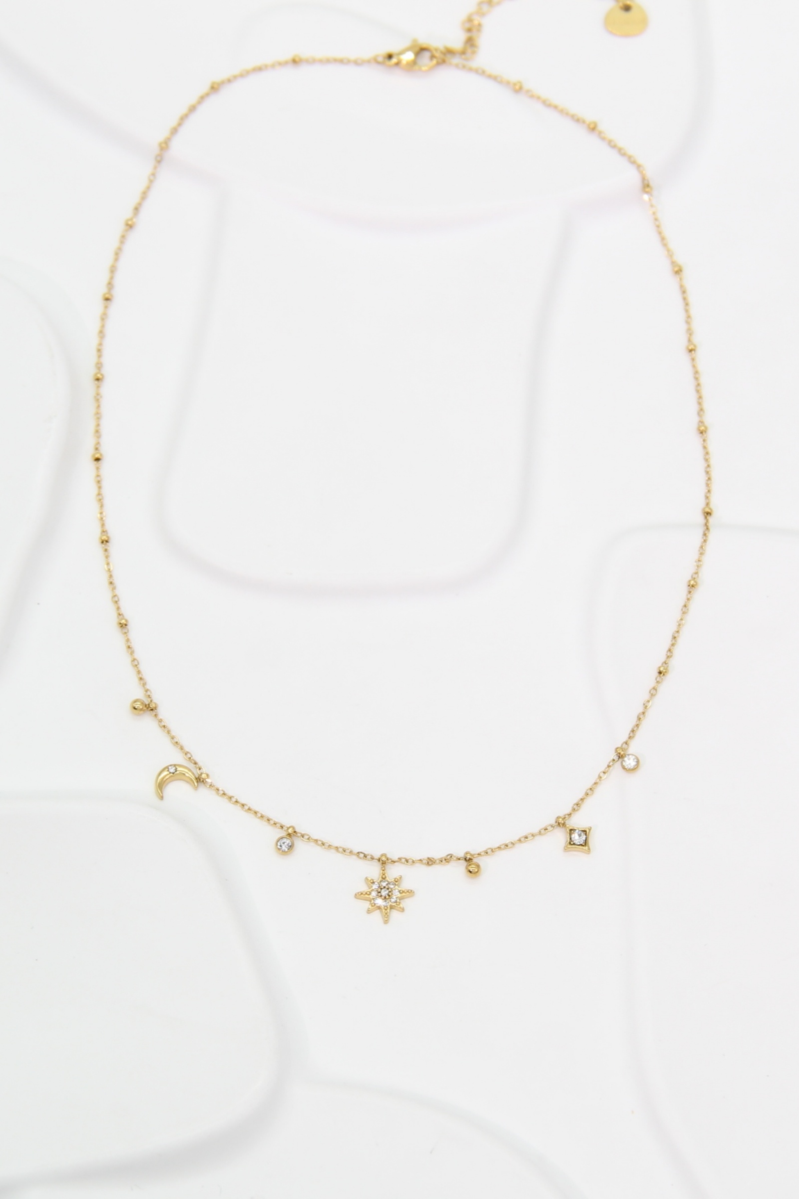 Collier Lune & Étoile Zircon en Acier Inoxydable Doré | Paris Fashion Shops