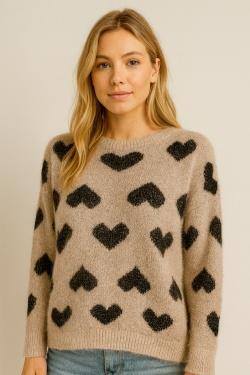 Soft knit sweaters with heart pattern, long sleeves. | Paris Fashion Shops