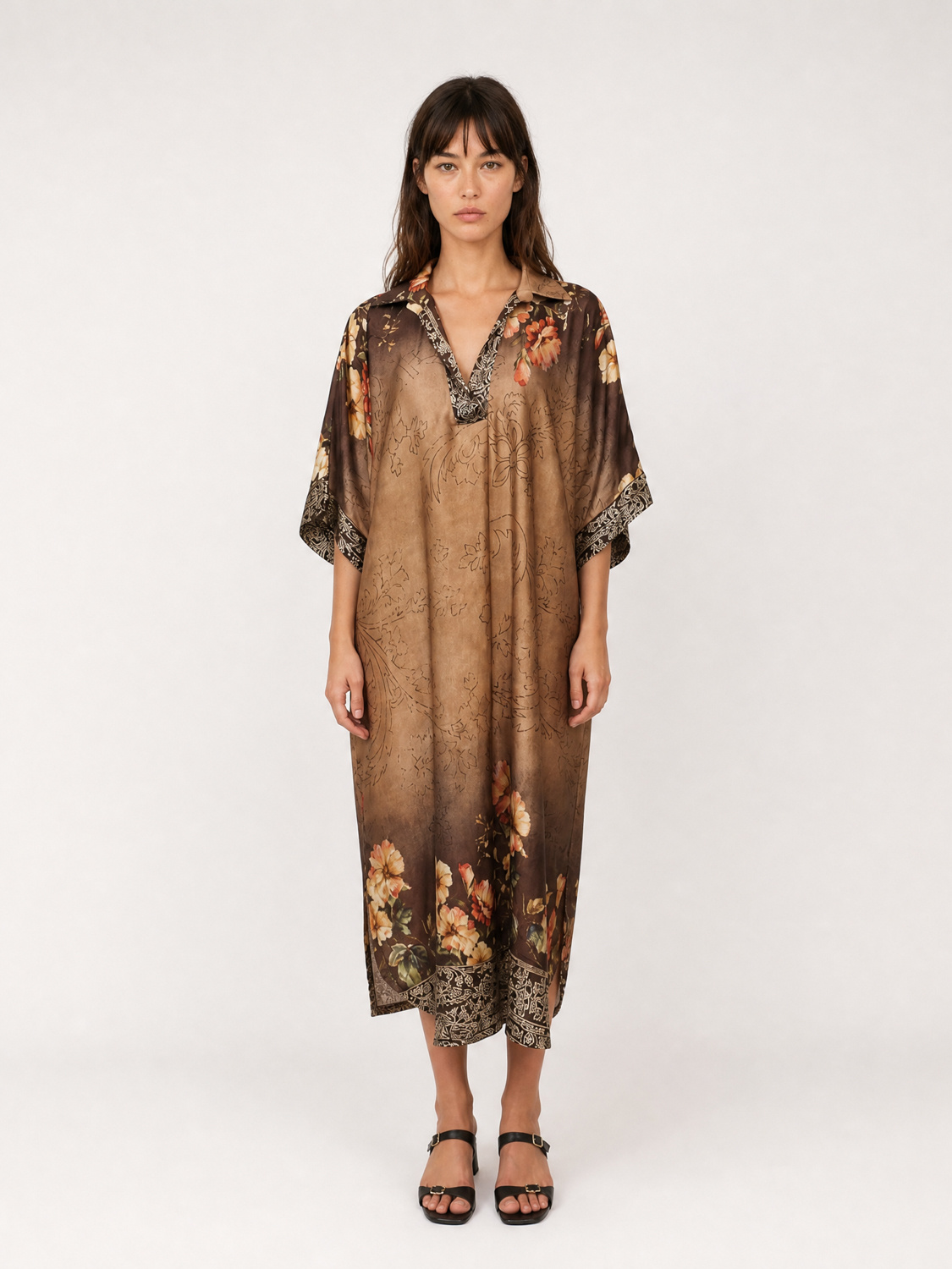 Flowy satin dress with floral gradient KD8966VS | Paris Fashion Shops