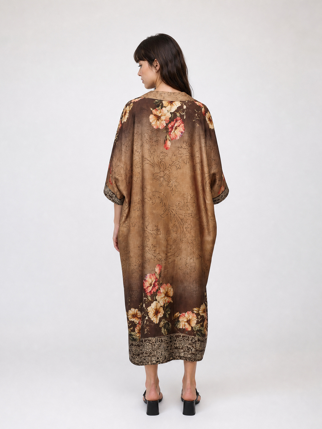 Flowy satin dress with floral gradient KD8966VS | Paris Fashion Shops
