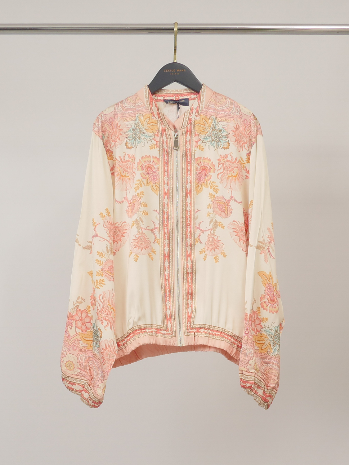 Flowy satin printed zip-up jacket KD9160VS-12 | Paris Fashion Shops