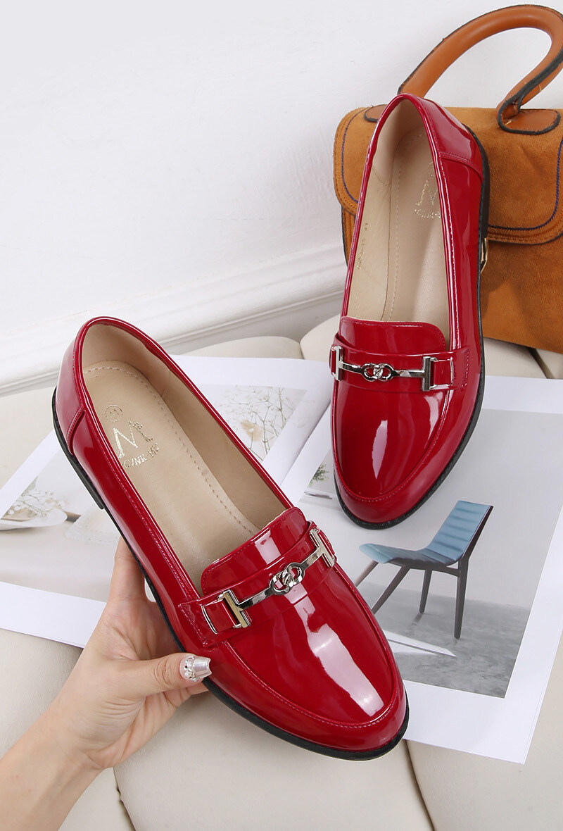 Patent PU loafers with metal buckle | Paris Fashion Shops