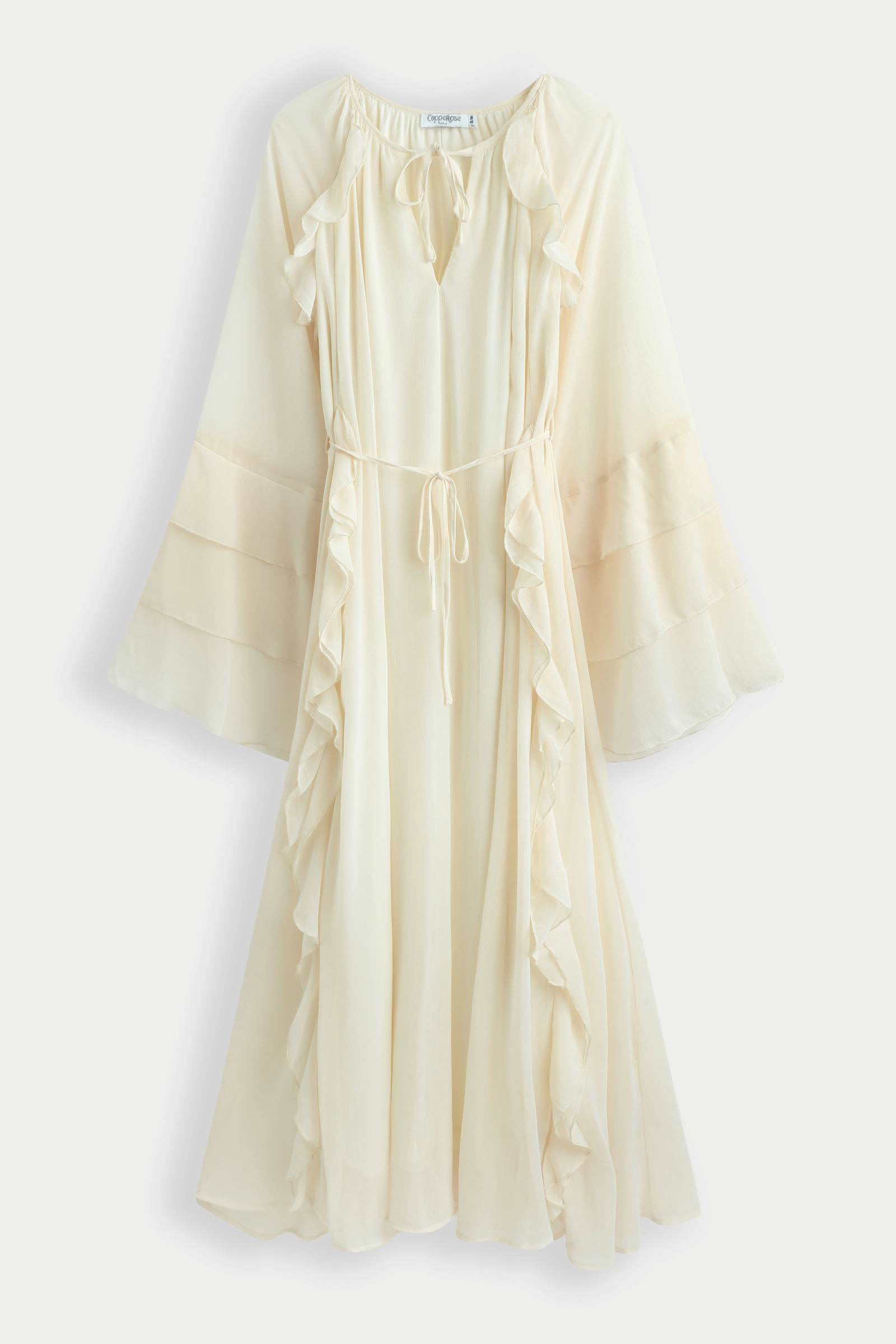Flowy Long Dress with Ruffles and Flared Sleeves | Paris Fashion Shops