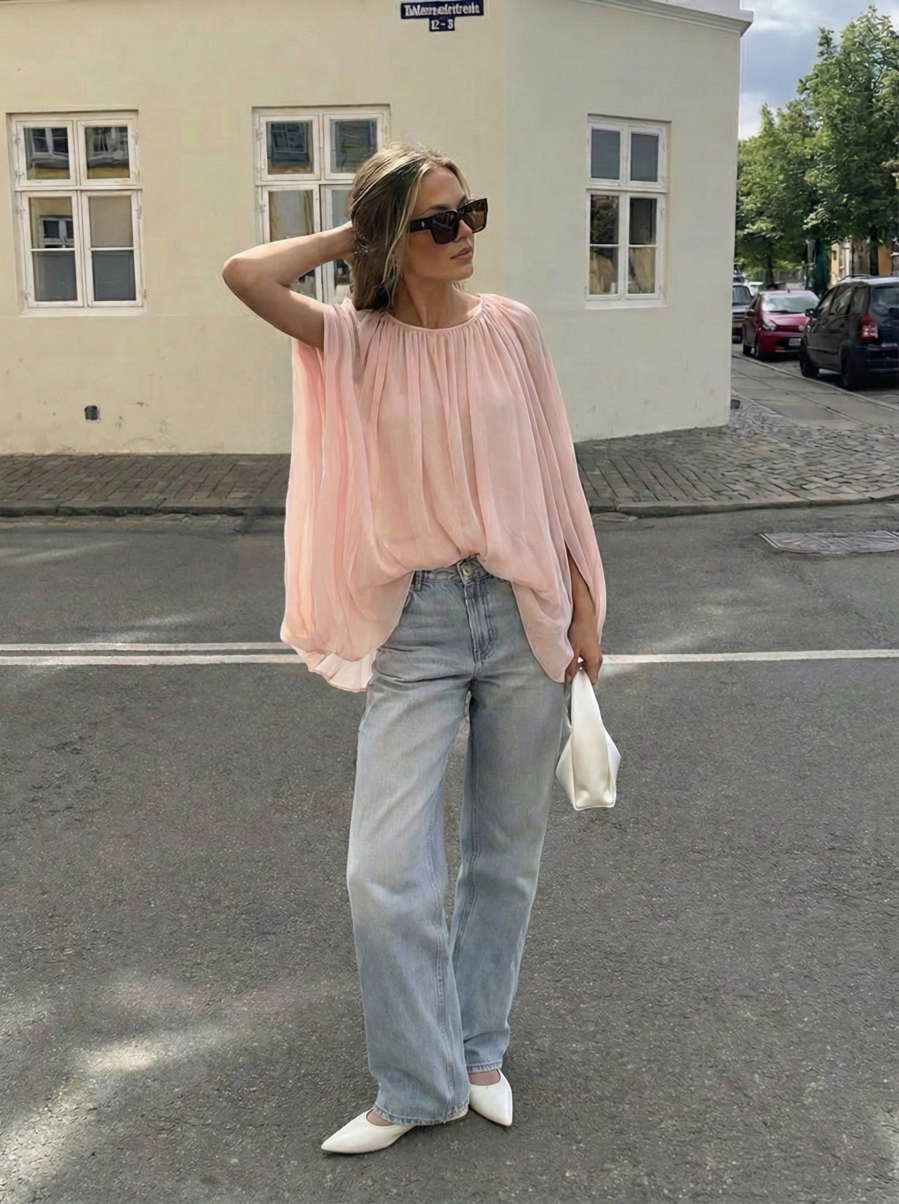 Flowy Pleated Blouse with Cape Sleeves | Paris Fashion Shops
