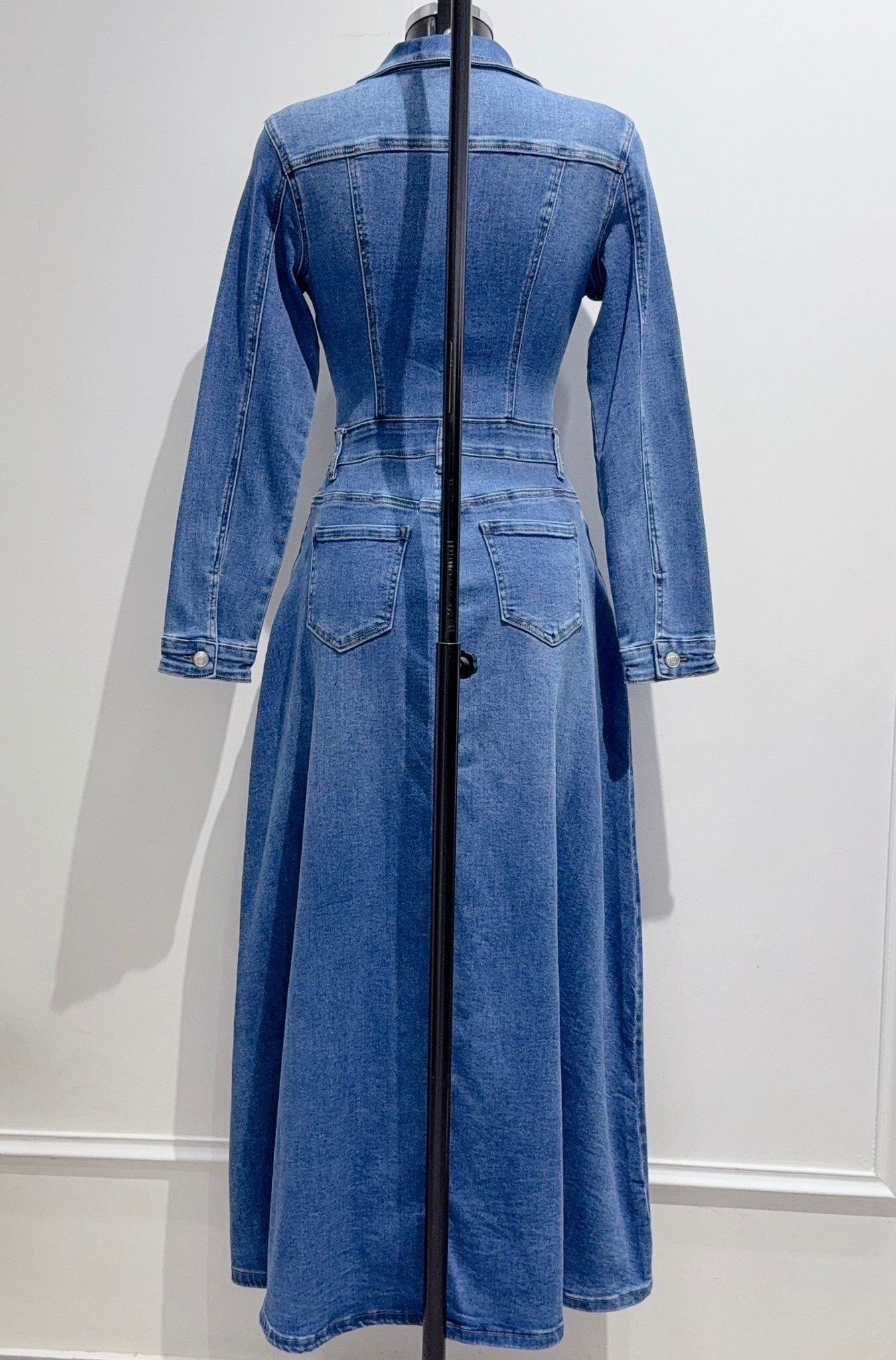Robe longue en jean stretch manches longues | Paris Fashion Shops