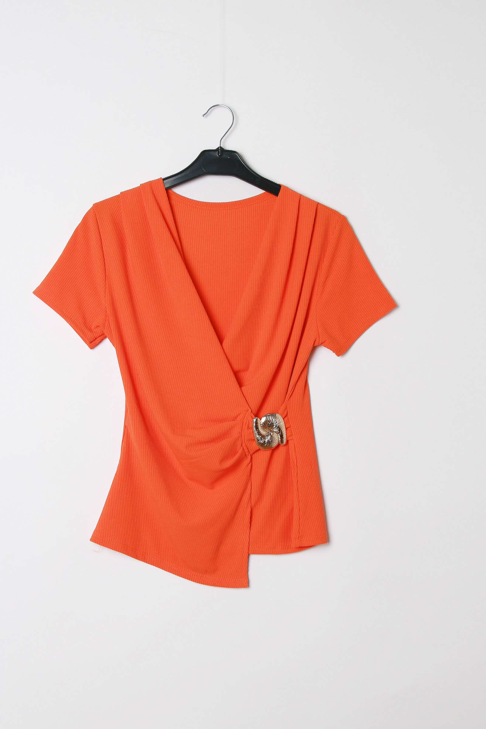 Elegant crossover top with draped effect and decorative ring | Paris ...