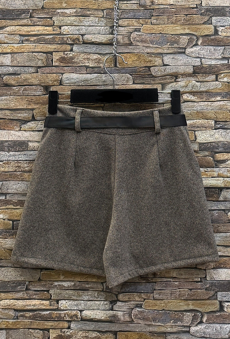 Short DAVY ceinture noeud molletonné Aspect Flanelle de laine épaisse ...