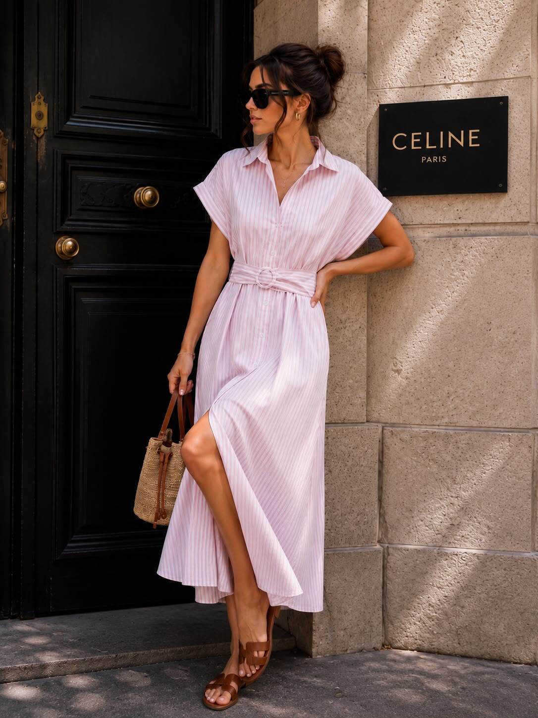 Robe Chemise Longue Rayée à Ceinture – Élégance Naturelle | Paris ...