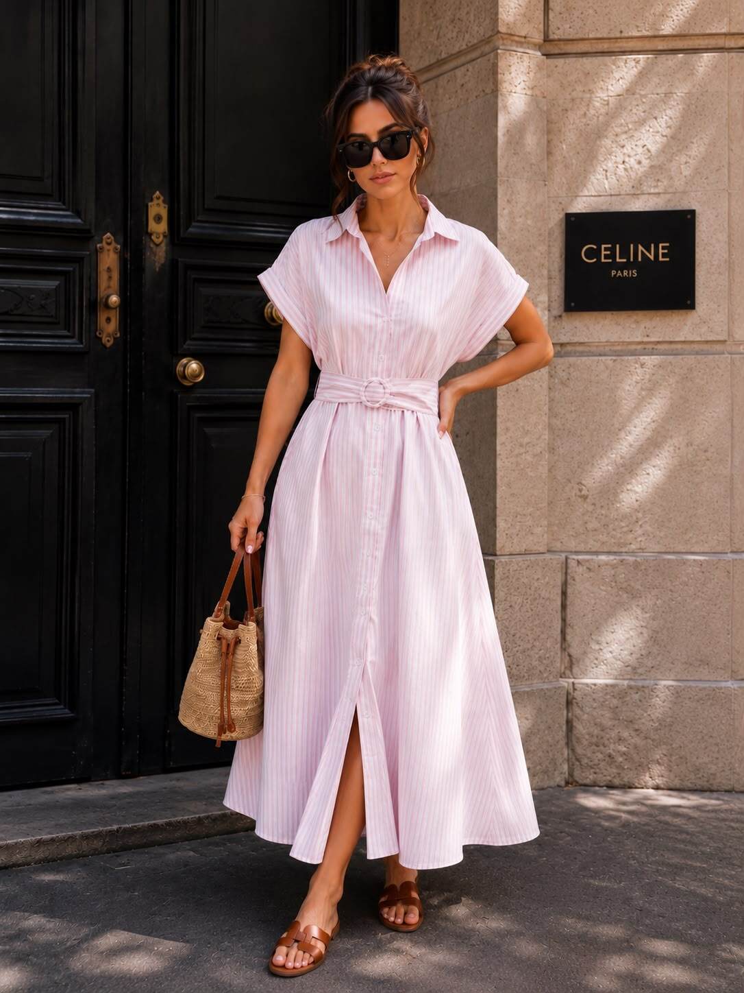 Robe Chemise Longue Rayée à Ceinture – Élégance Naturelle | Paris ...