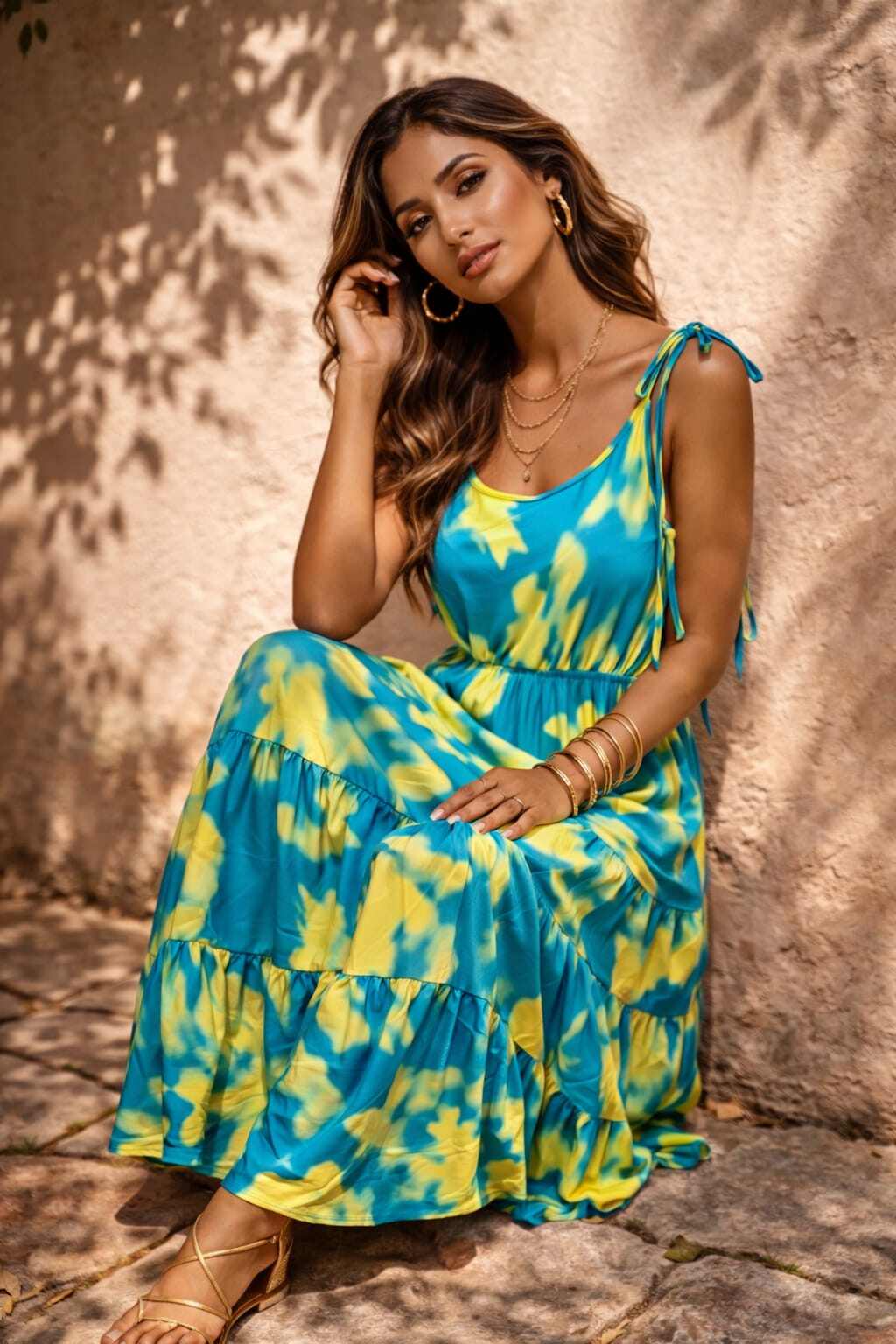 Flowy long dress with ruffles in boho chic summer style | Paris Fashion ...