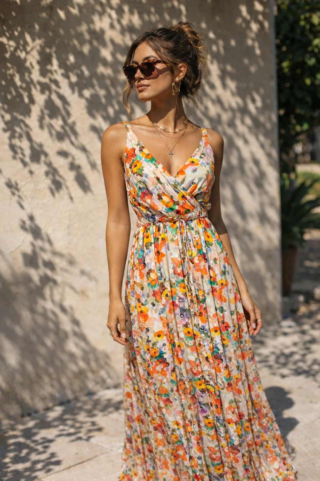 Flowy long dress with vibrant floral print | Paris Fashion Shops