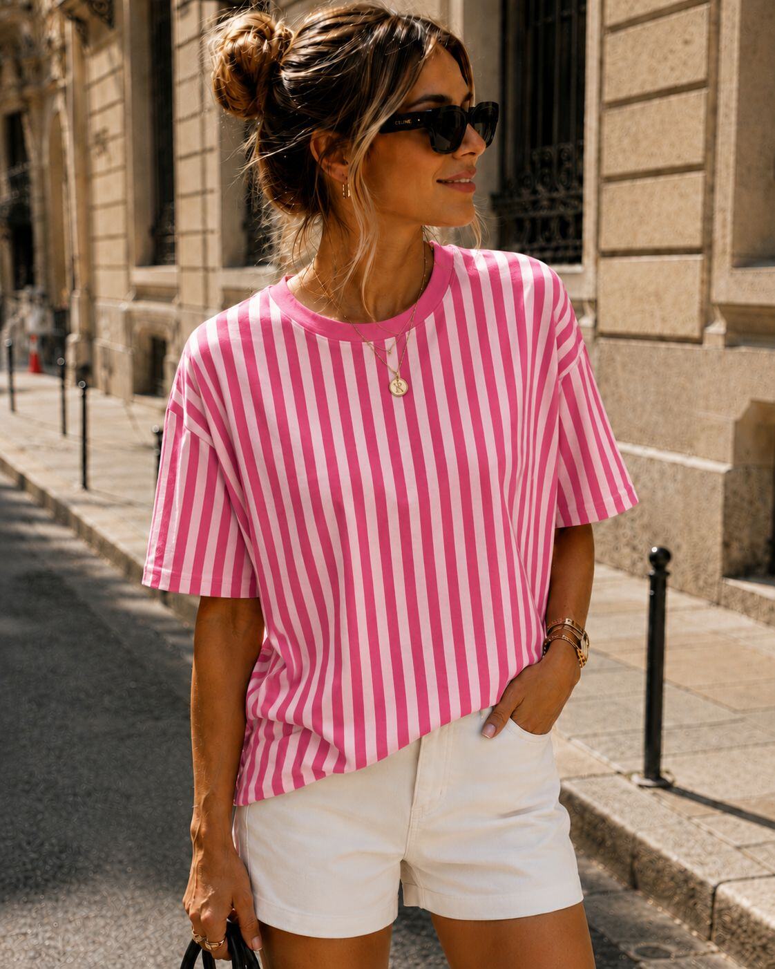 STRIPED T-SHIRT WITH OPEN HEART BACK – OVERSIZED FIT & TRENDY CASUAL ...