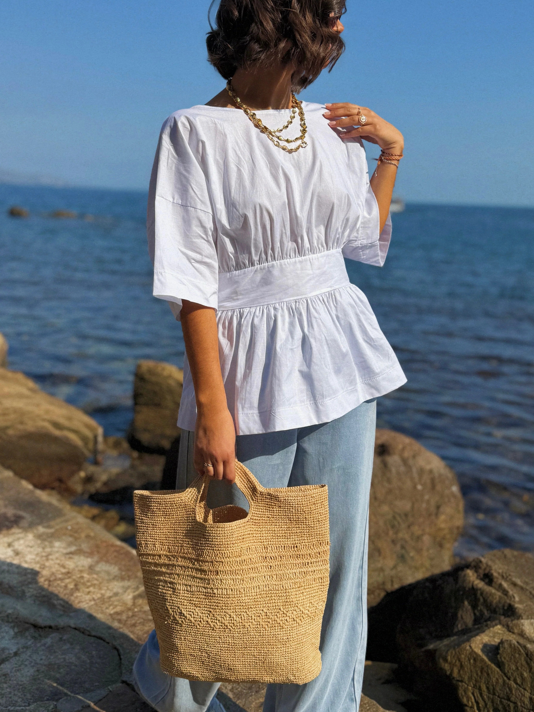 Cotton blouse with bow at the back | Paris Fashion Shops