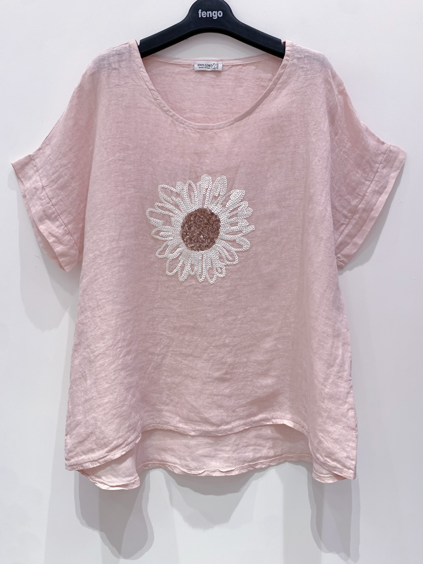 Linen T-shirt with Marguerite En Sequin Fengo by Pretty Collection ...
