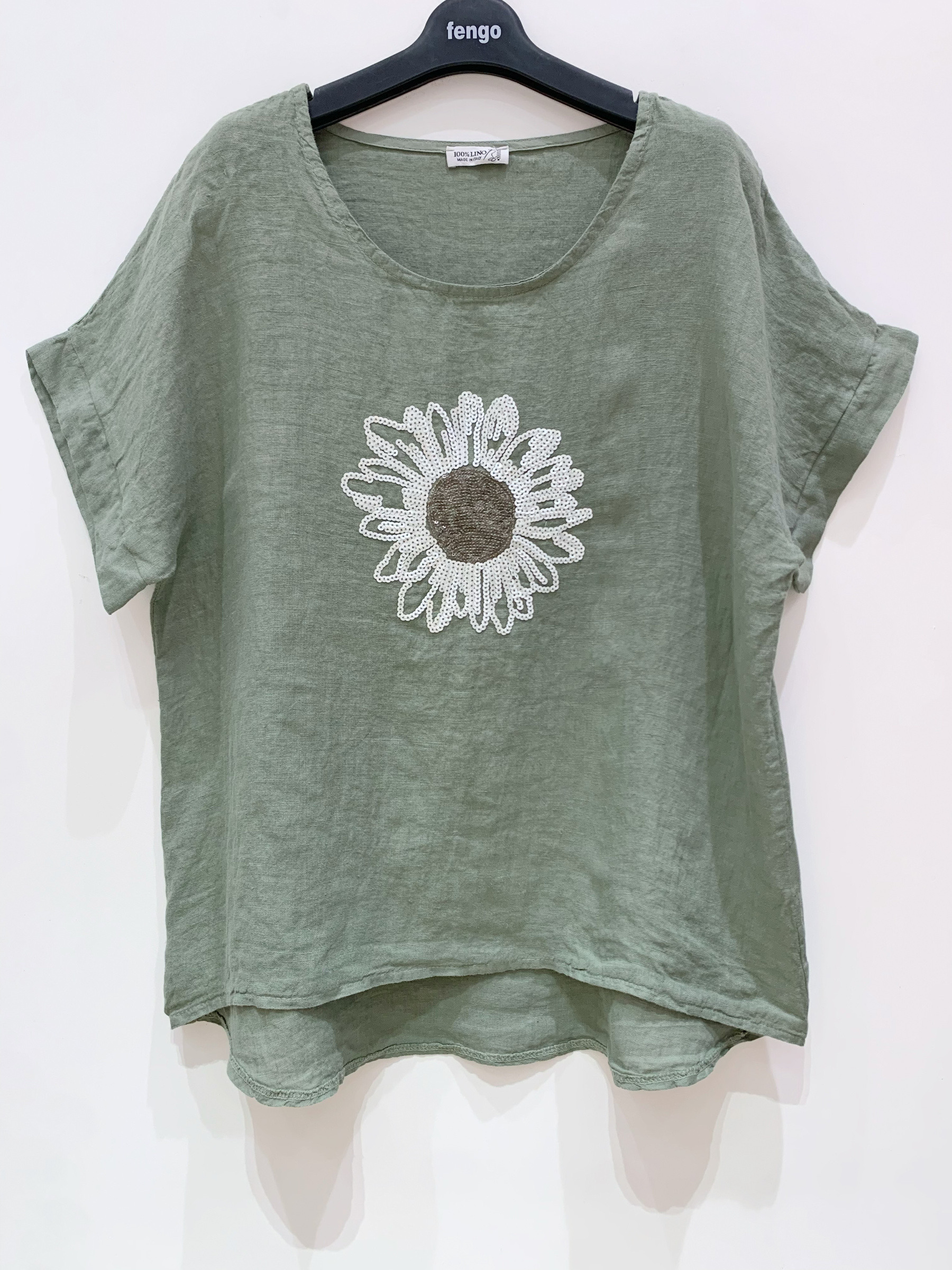 Linen T-shirt with Marguerite En Sequin Fengo by Pretty Collection ...