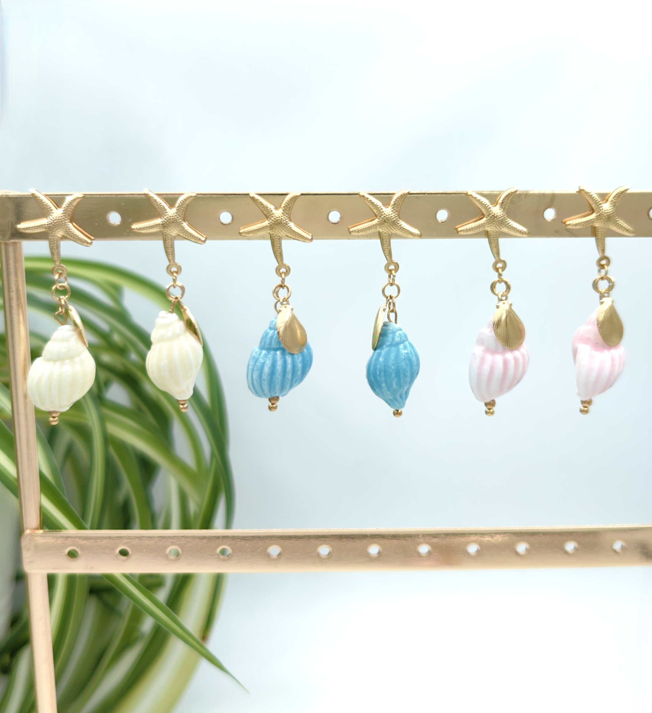 Boucles d'oreilles pendantes étoiles de mer et coquillages colorés Glam ...