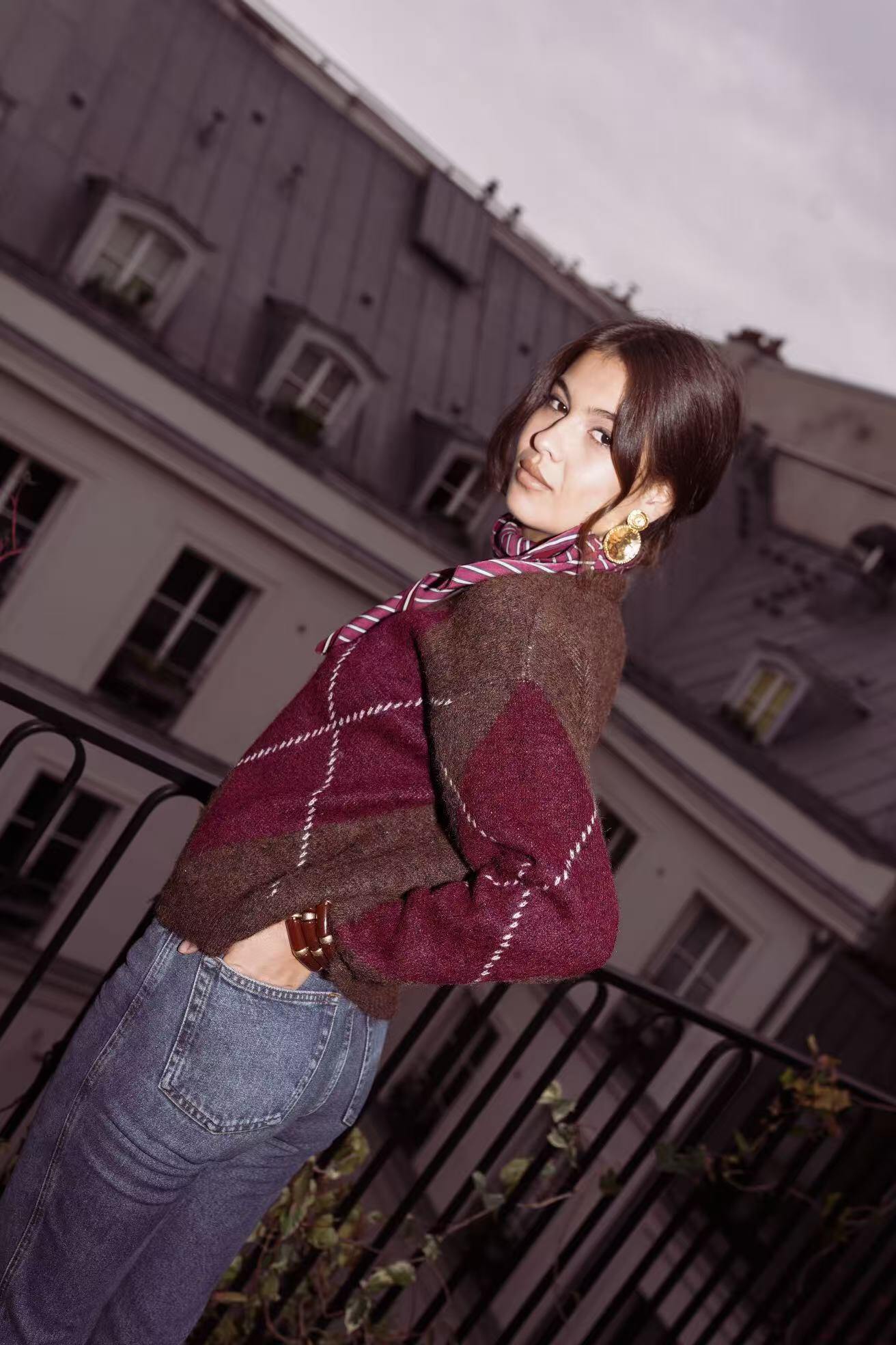 Argyle pattern patchwork sweater. | Paris Fashion Shops