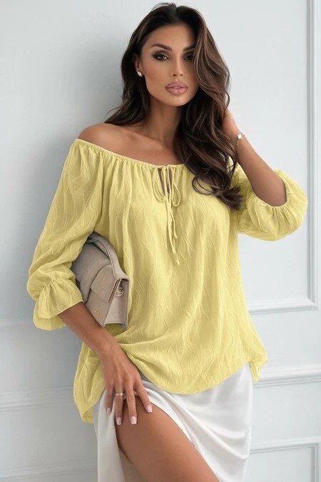 Textured off-shoulder blouse with ruffled sleeves | Paris Fashion Shops