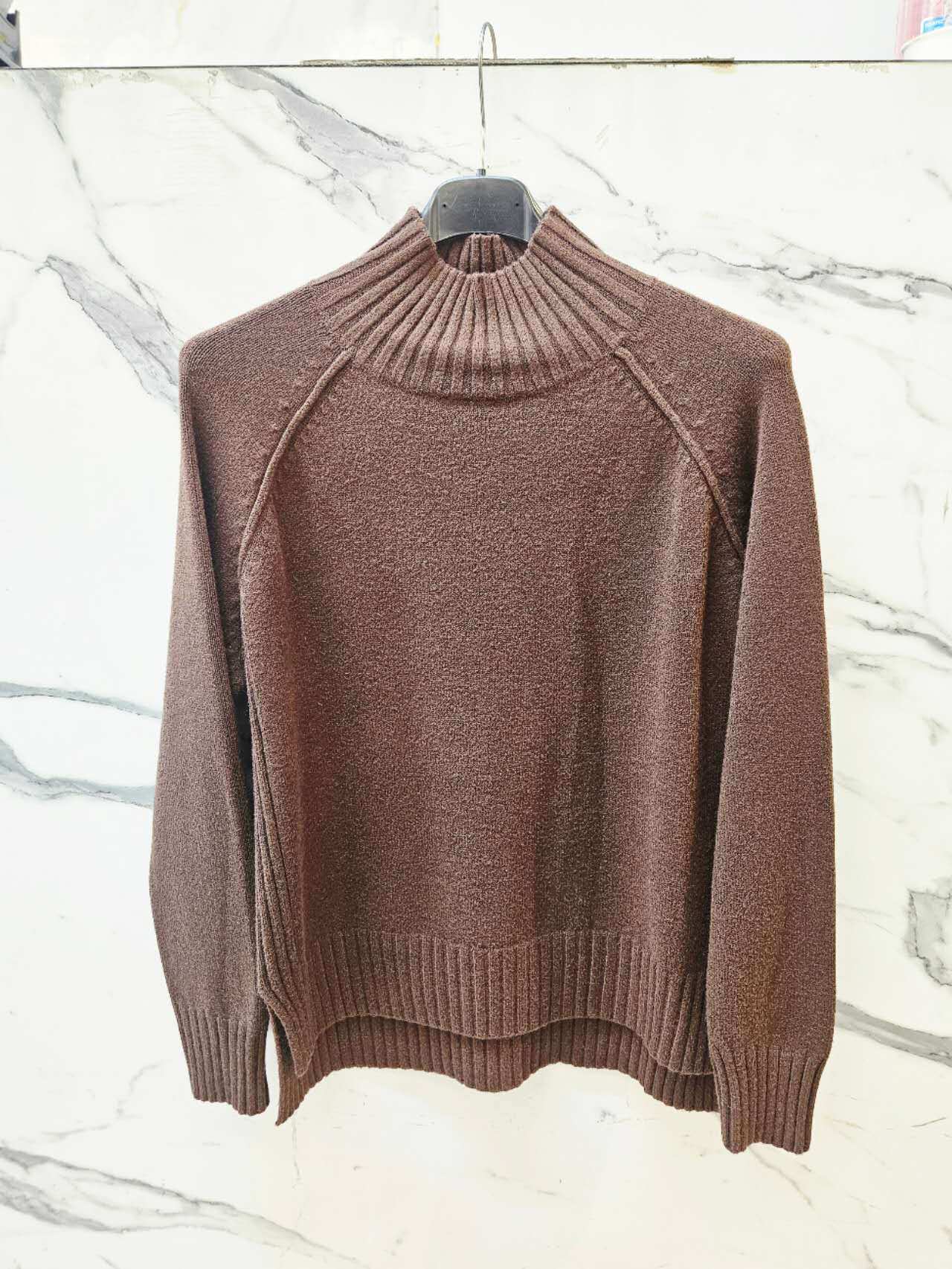 High Neck Sweater with Structured Seams and Soft Knit Shoulder Line ...