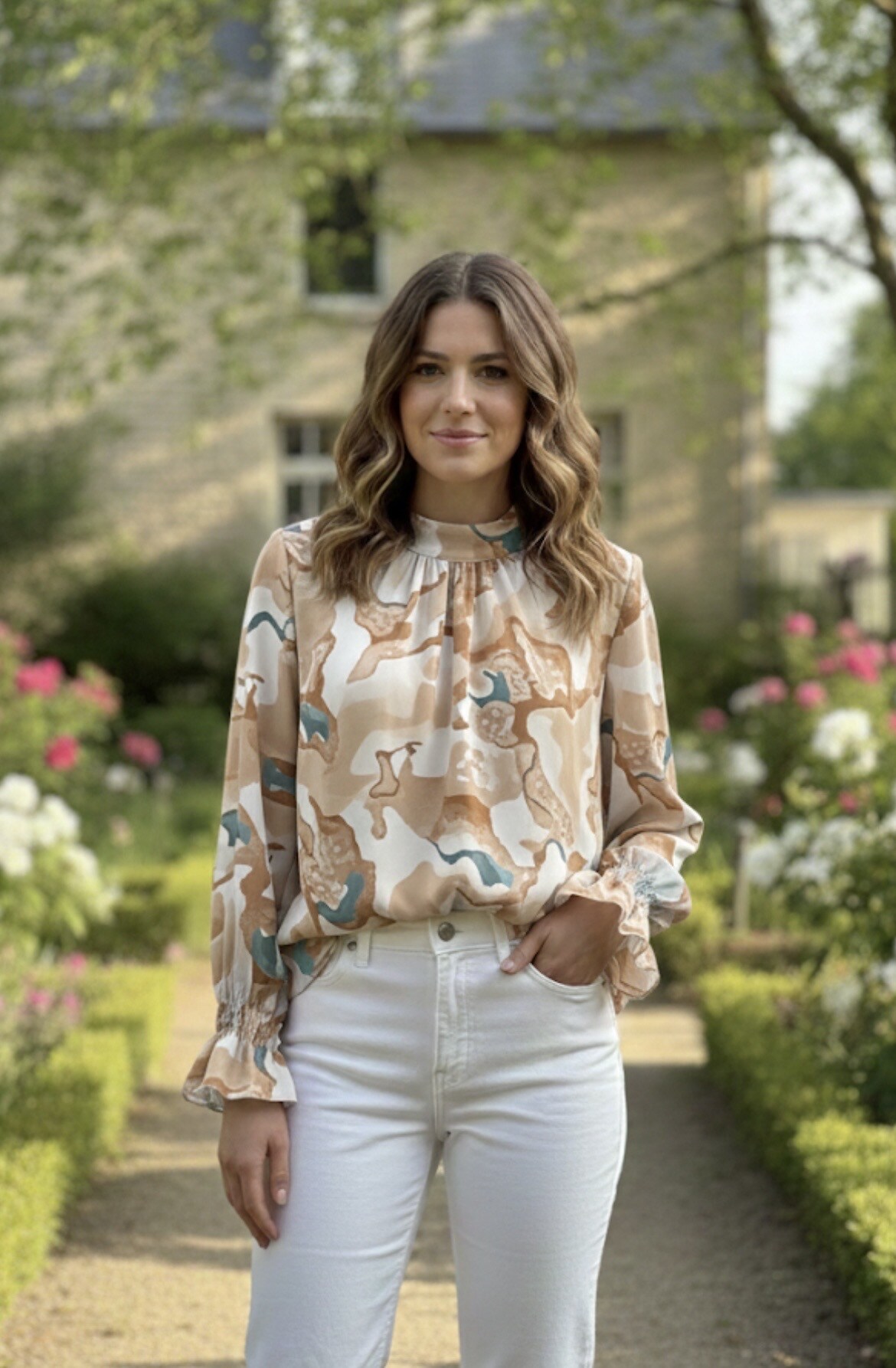 Blouse à manches longues smocked imprimé | Paris Fashion Shops