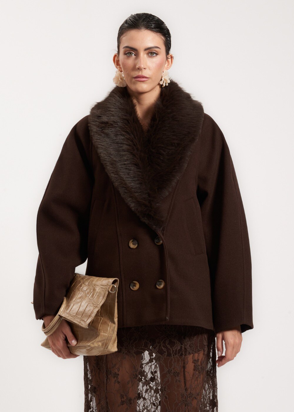 ECOFUR COLLAR SHORT PADDED COAT | Paris Fashion Shops