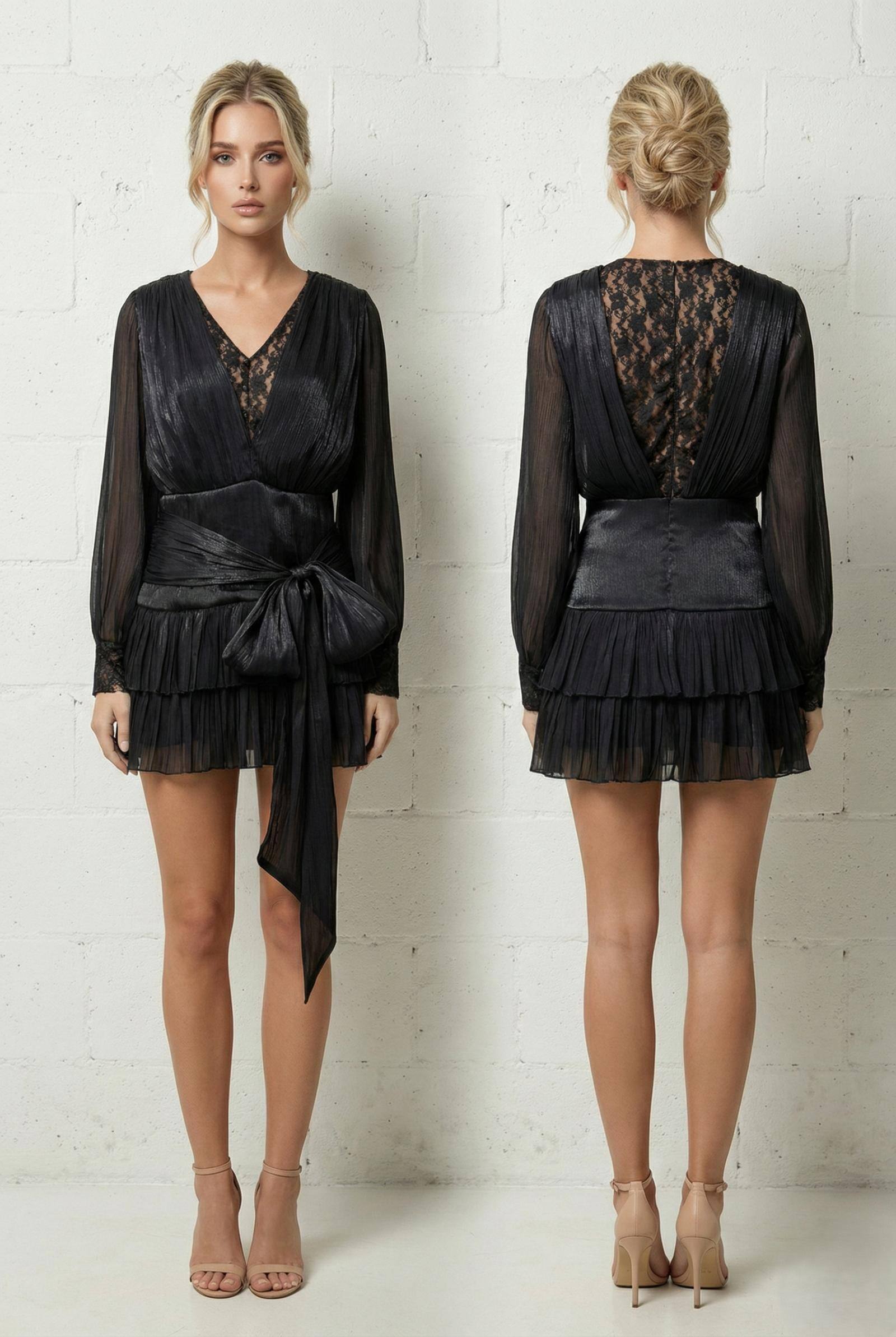 Nightfall Dress – Shimmering Black Veil & Dark Lace | Paris Fashion Shops