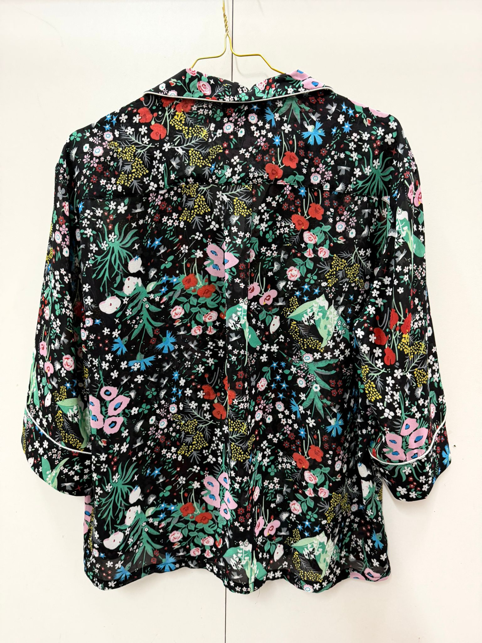 Floral Print Pyjama-Chic Blouse with White Piping | Paris Fashion Shops