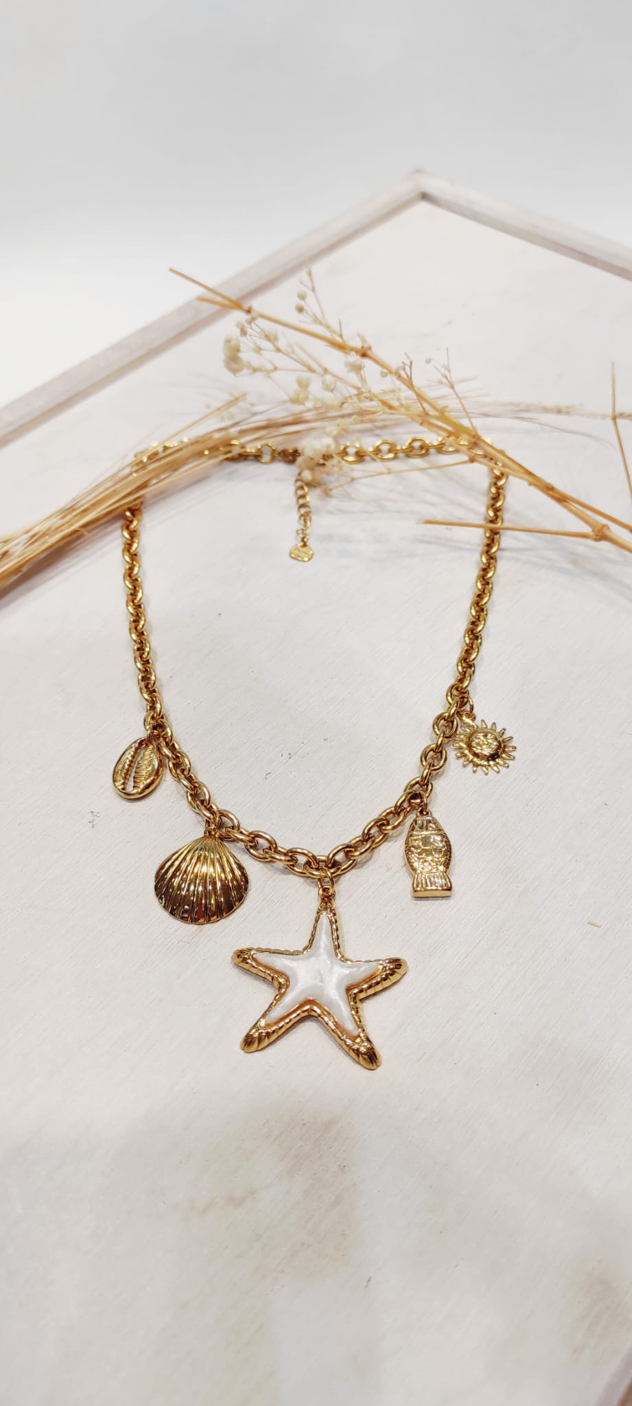 Collier grosse maille avec breloques étoile nacre en acier inoxydable ...