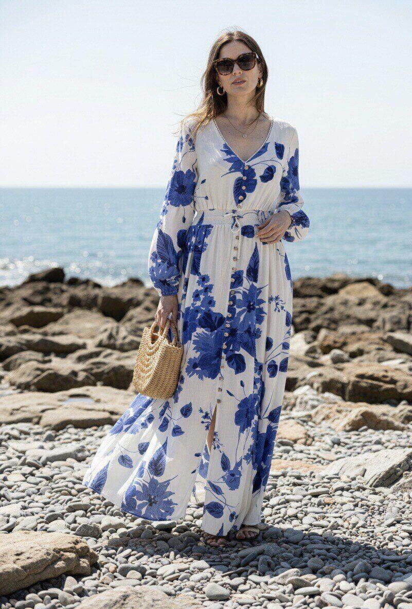 Robe longue fluide à imprimé floral – Élégance estivale et confort ...