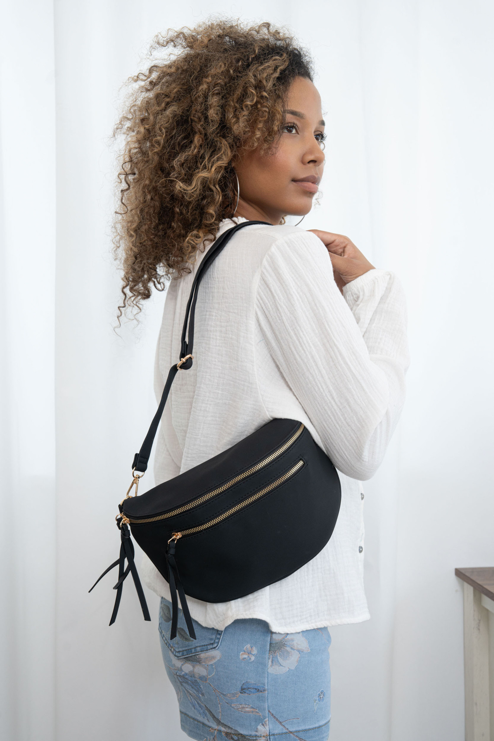 Sac banane double zip PU, toucher daim velours M&P Accessoires | Paris ...