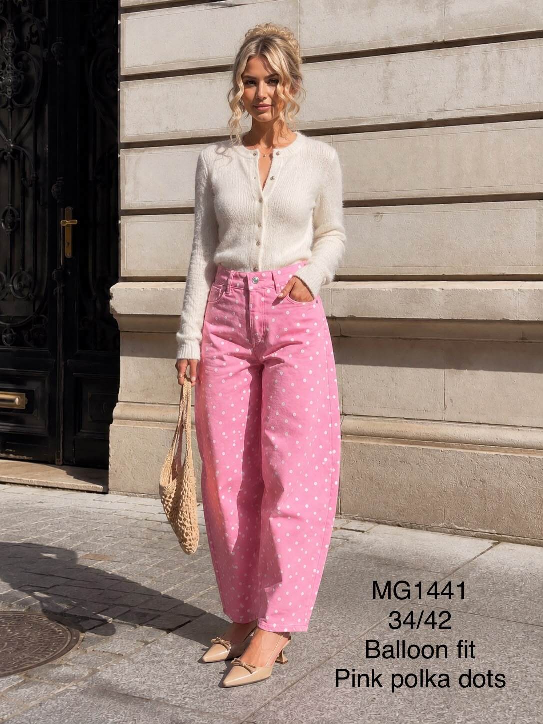 Jean Balloon fit Pink Polka Dots | Paris Fashion Shops