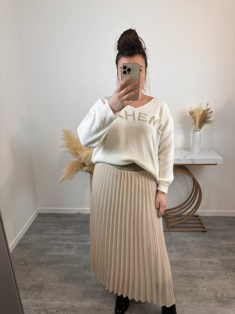 Jupe Plissée grande taille avec ceinture dorée Mily | Paris Fashion Shops