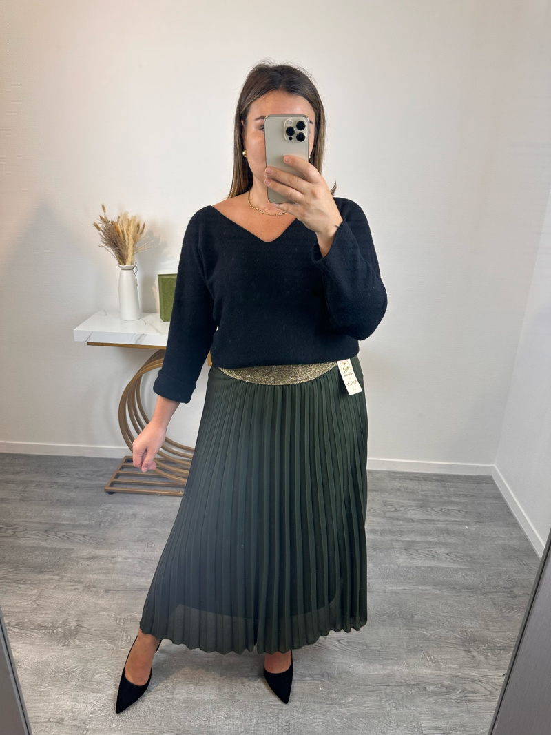 Jupe Plissée grande taille avec ceinture dorée Mily | Paris Fashion Shops
