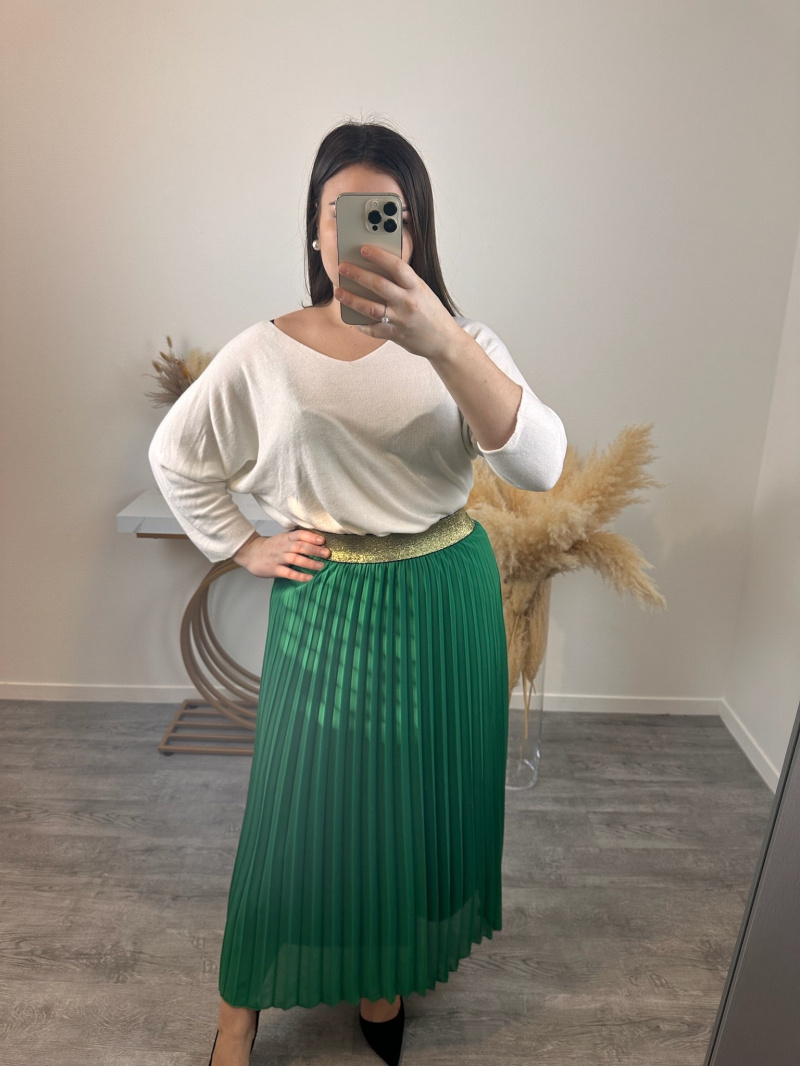 Jupe Plissée grande taille avec ceinture dorée Mily | Paris Fashion Shops