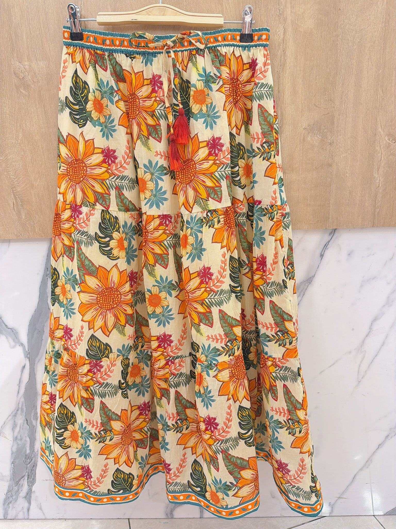 Jupe longue bohème en coton imprimé | Paris Fashion Shops