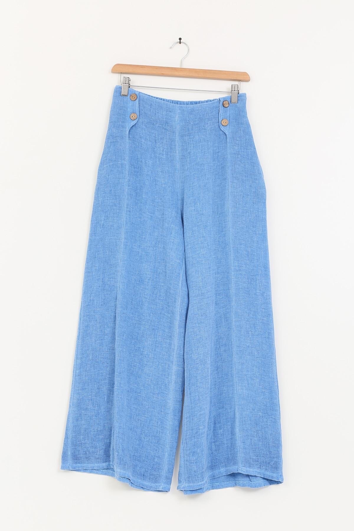 Linen and cotton trousers with buttons on both sides | Paris Fashion Shops