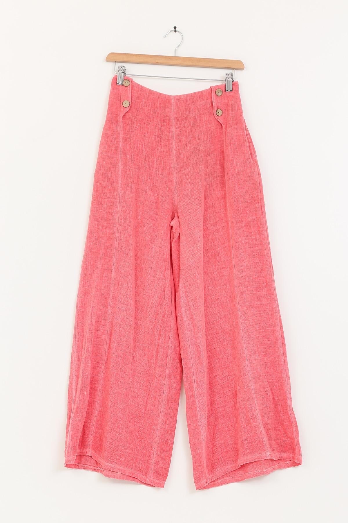 Linen and cotton trousers with buttons on both sides | Paris Fashion Shops