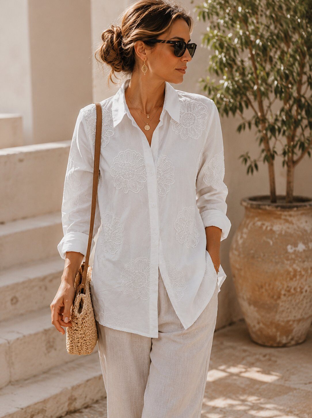 Chemise Brodée Blanche – Modèle 2607 | Paris Fashion Shops
