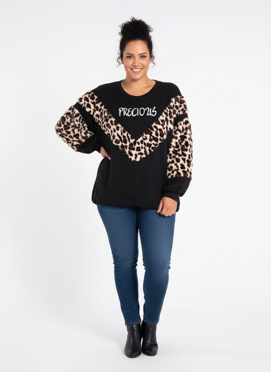 Plus size black sweater with leopard print | Paris Fashion Shops