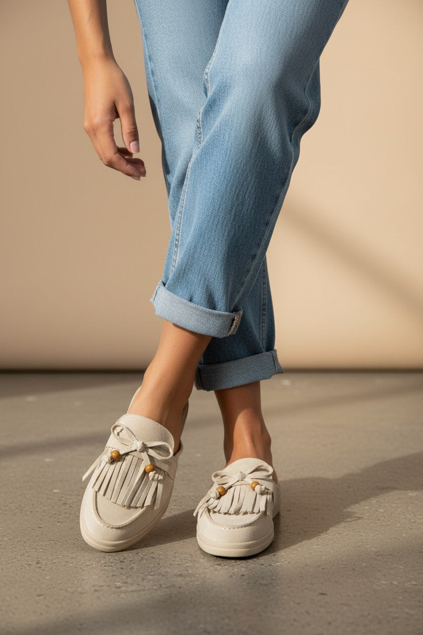 CL580 Comfortable mules with fringes and bow | Paris Fashion Shops