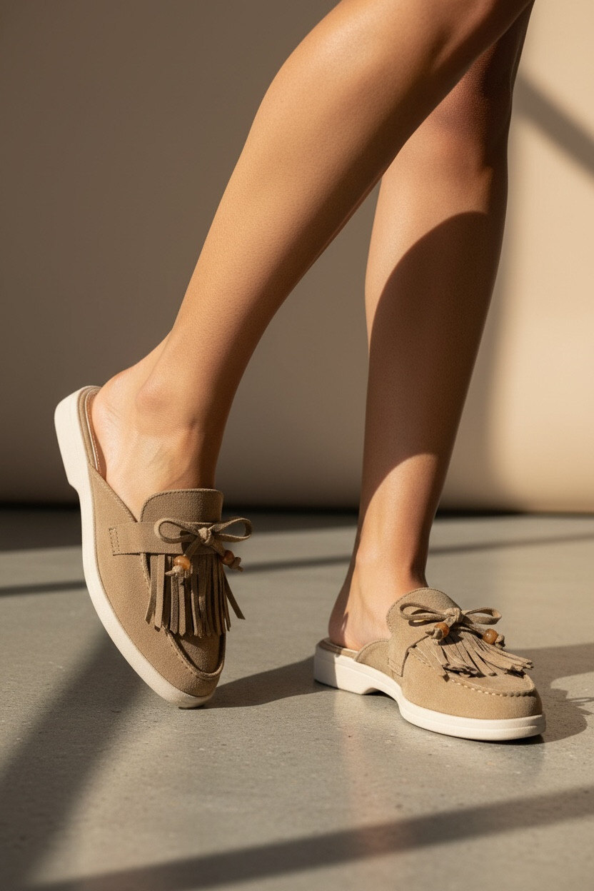 CL580 Comfortable mules with fringes and bow | Paris Fashion Shops