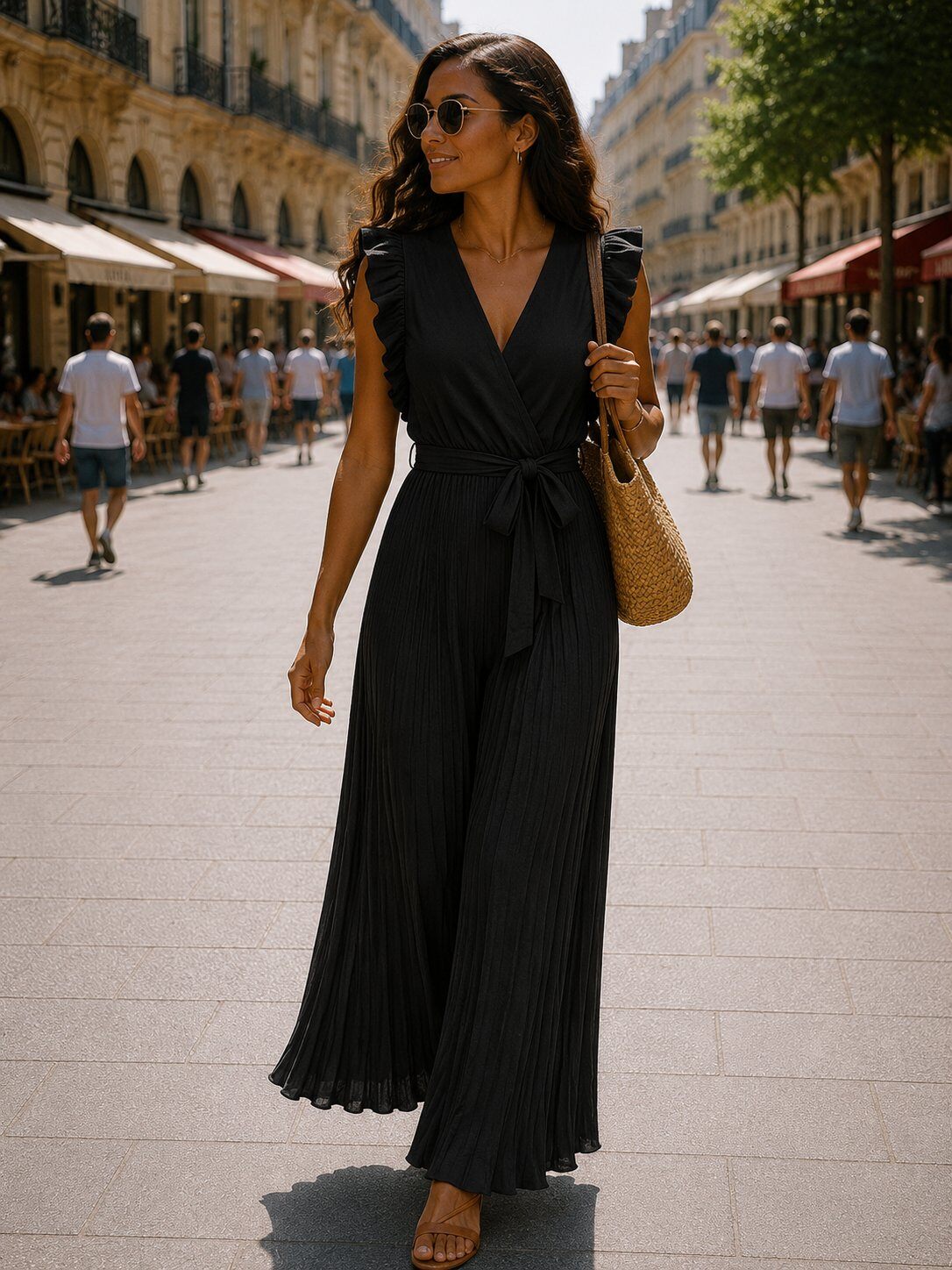Pleated Wrap Neck Jumpsuit - Elodie | Paris Fashion Shops