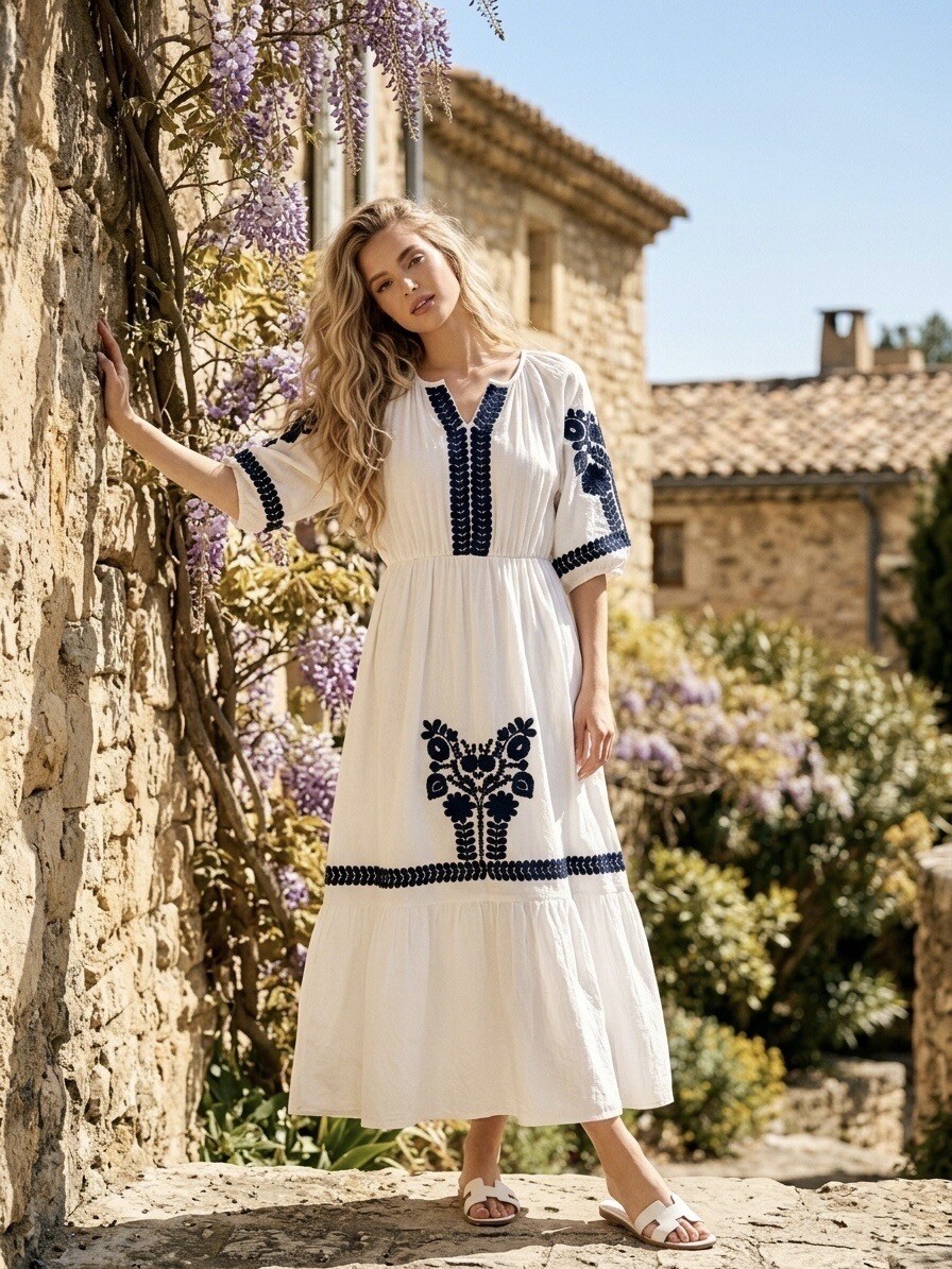 Lora Embroidered Bohemian Dress with Elegant Sun Spirit | Paris Fashion ...