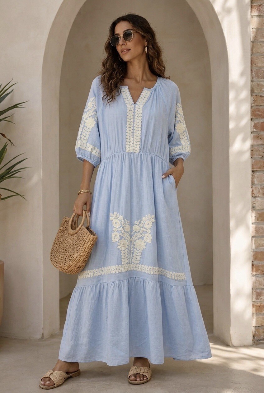 Lora Embroidered Bohemian Dress with Elegant Sun Spirit | Paris Fashion ...