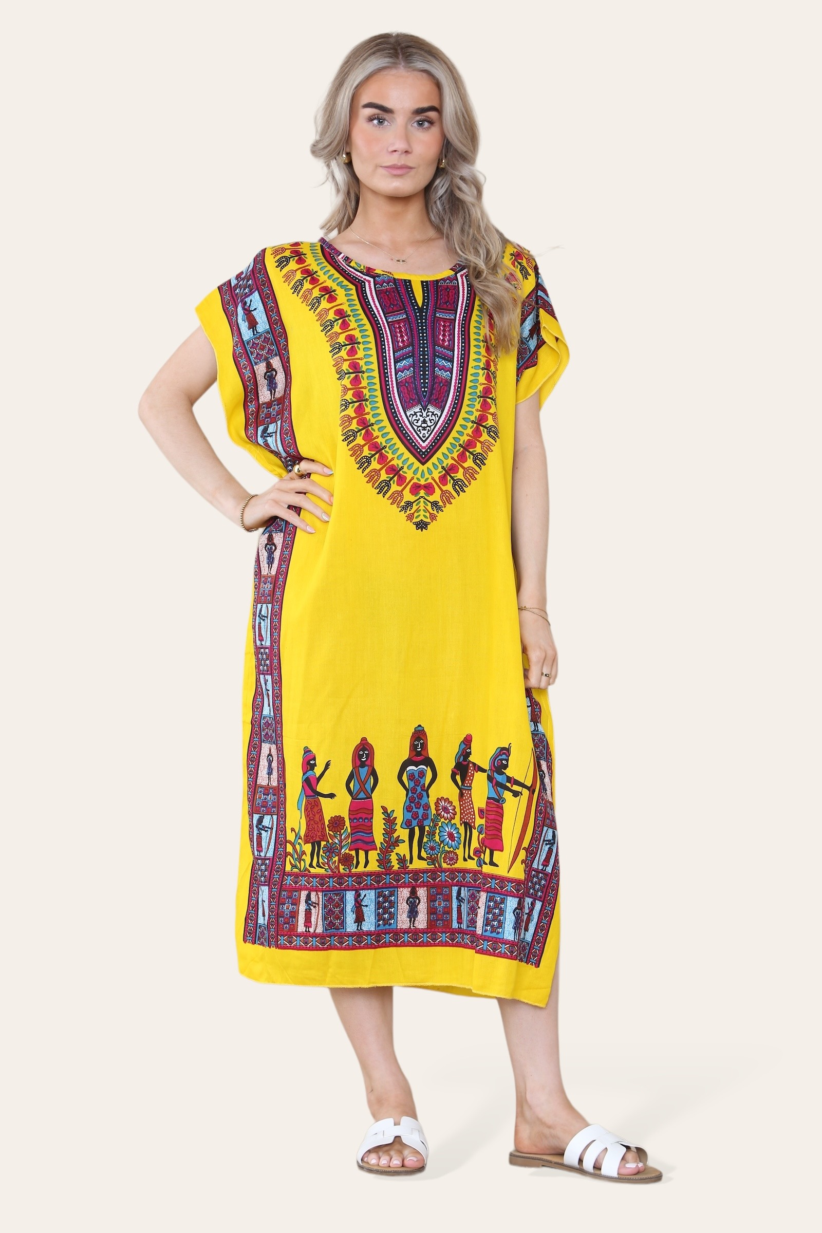 Mid-length dress with ethnic African-style print, bold, ref. 7002 ...