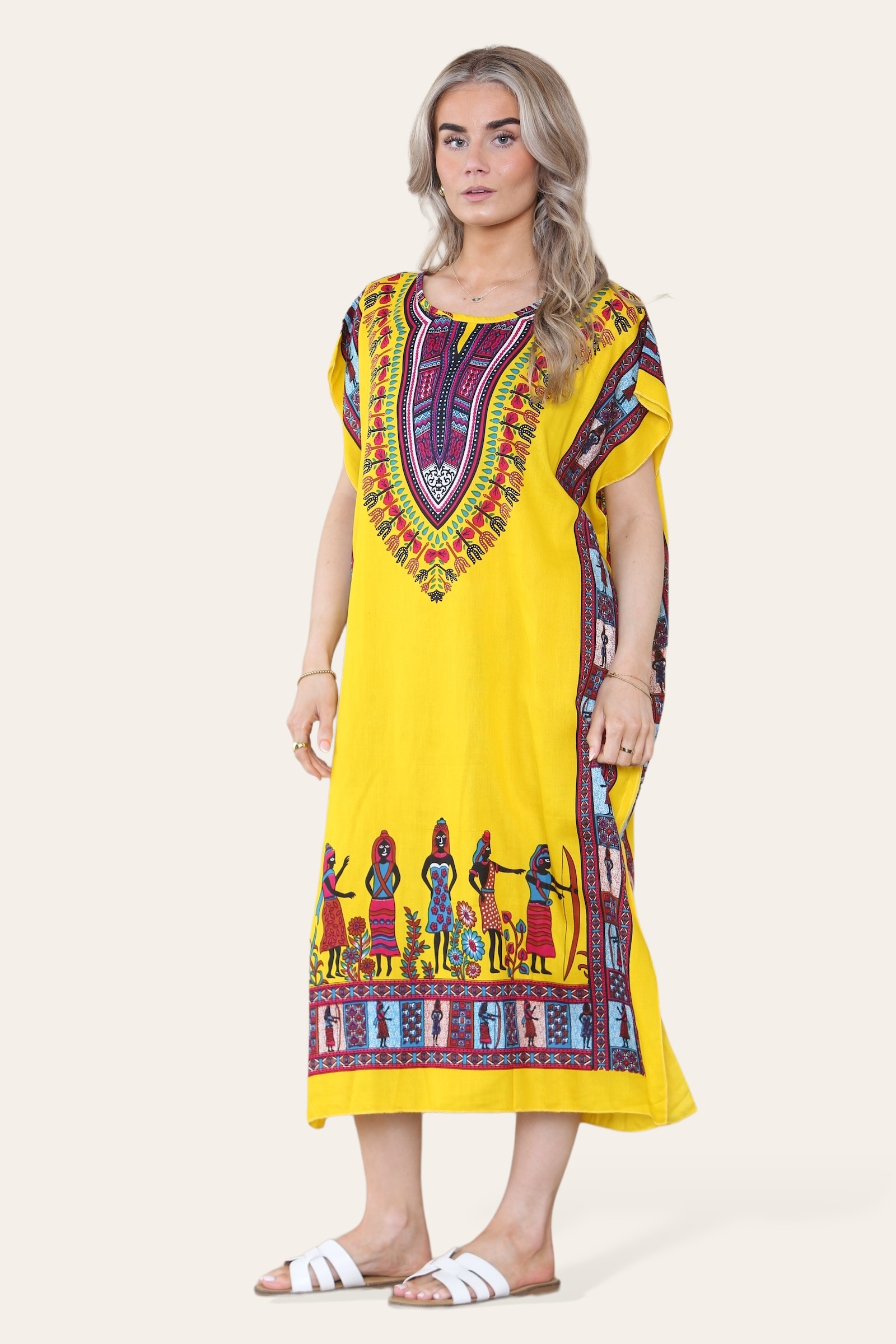 Mid-length dress with ethnic African-style print, bold, ref. 7002 ...