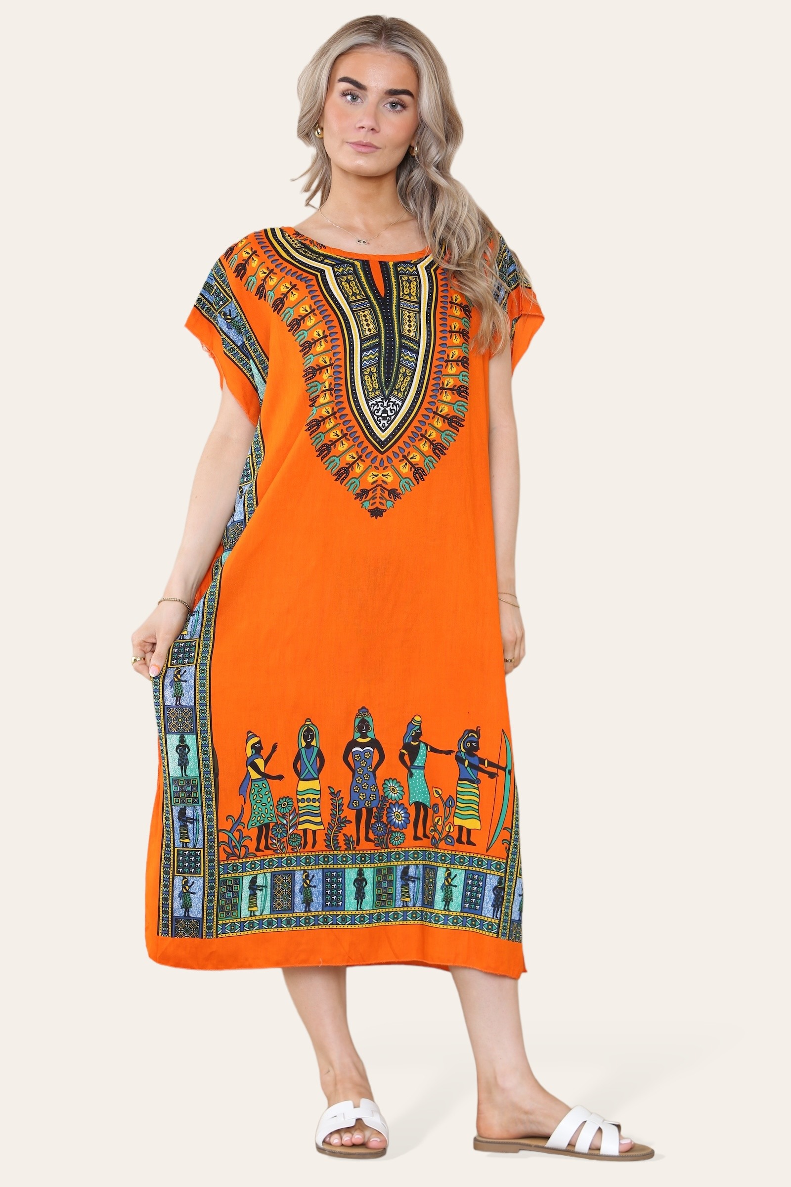 Mid-length dress with ethnic African-style print, bold, ref. 7002 ...