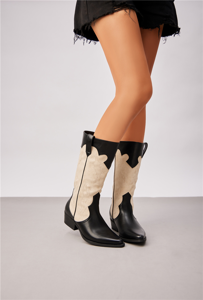 Flat two-tone cowboy boots with pattern | Paris Fashion Shops