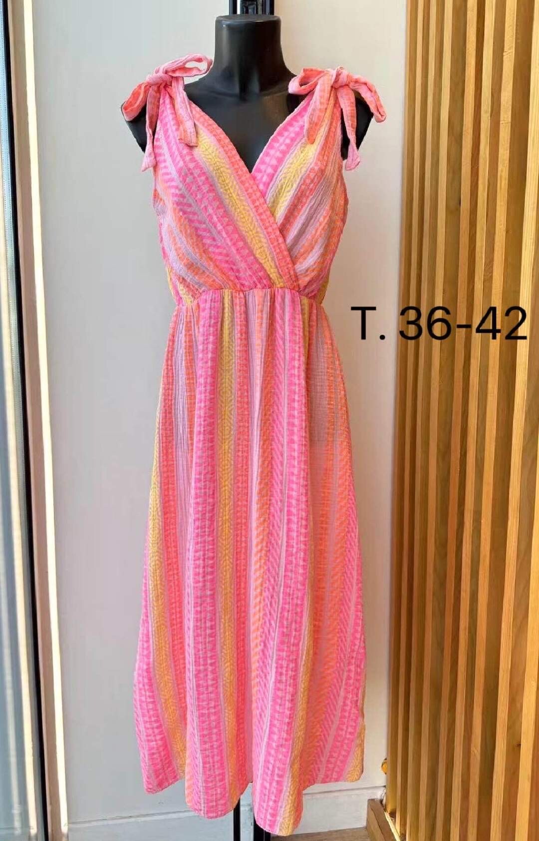 Long cotton gauze dress with patterns | Paris Fashion Shops